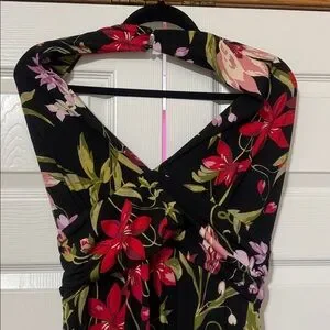 VENUS | Dresses | Venus Black Halter Jumpsuit With Red Pink Floral ...